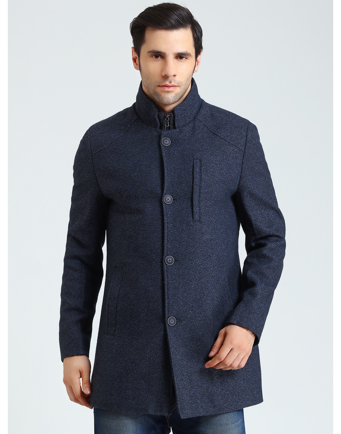 Shop ACROWOOL COAT MEN NAVY MIXTURE at Woollen Wear